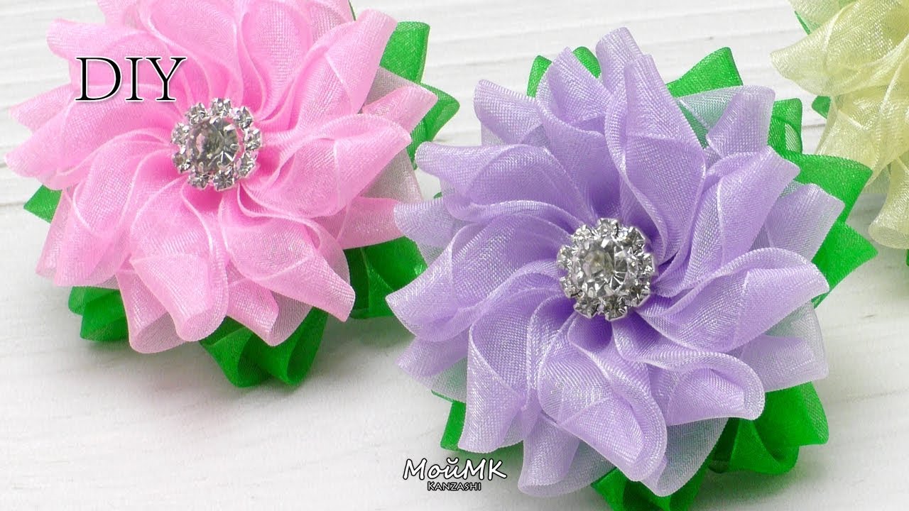 ЦВЕТЫ ИЗ ОРГАНЗЫ 🌸 ORGANZA FLOWER TUTORIAL 🌸 FLORES DE ORGANZA 🌸 DIY ...