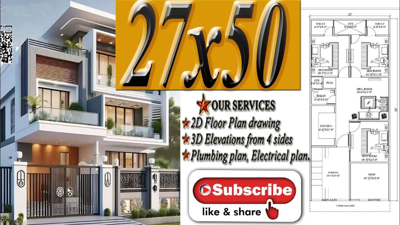 27x50 Best House Floor Plan | 27*50 Best Home Plan 🏡 Luxury Home Design ...