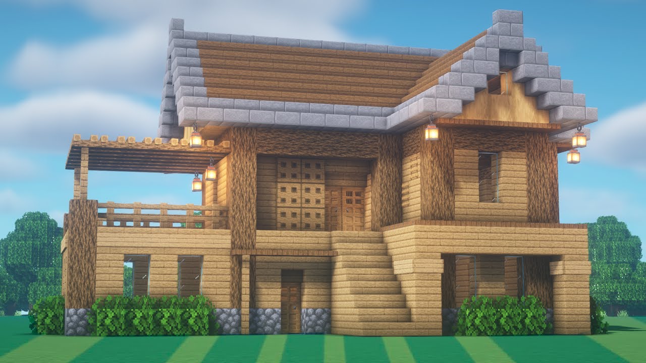 Minecraft: How to build a large mansion house | Big Wooden House ...