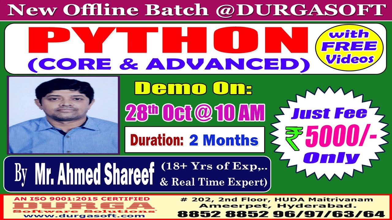 PYTHON (CORE & ADVANCED) Offline Training @ DURGASOFT - YouTube