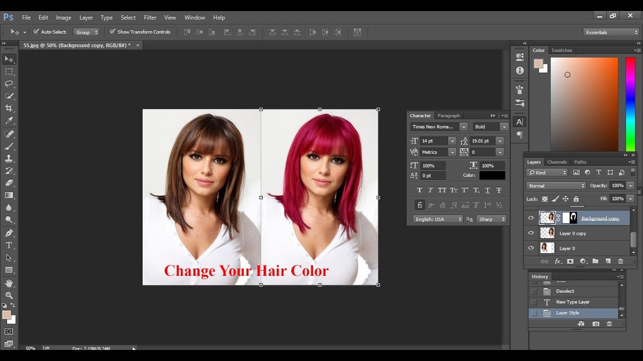 Change Your Hair Color with Photoshop - YouTube
