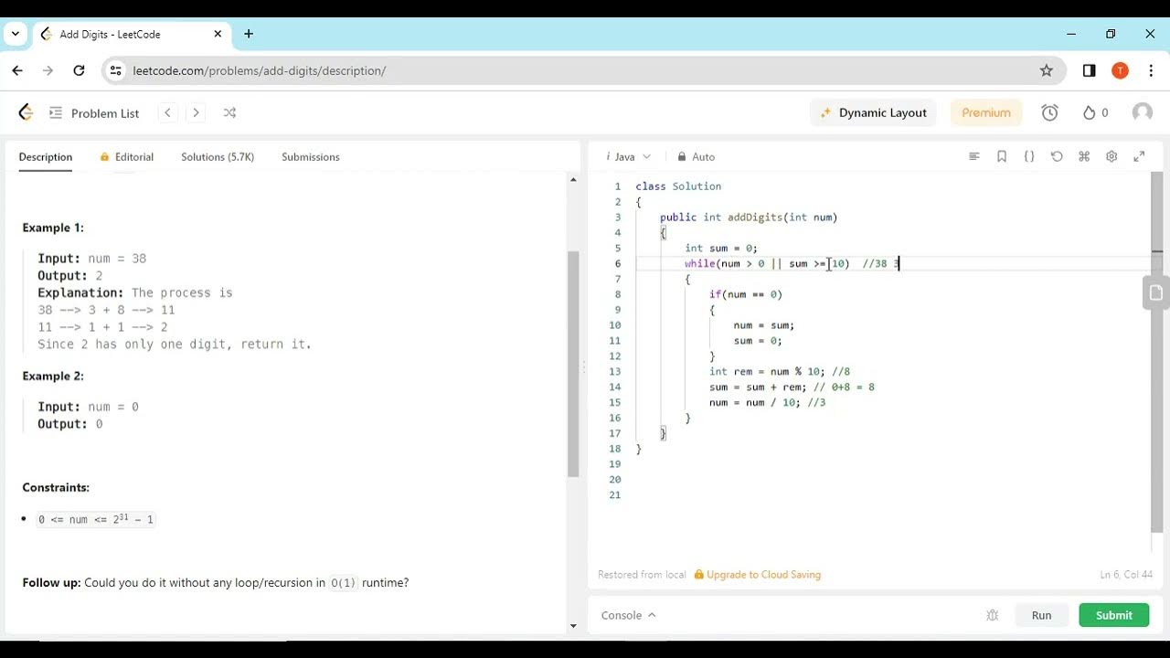 258 Add Digits Leetcode Math Based Fundamentals Youtube