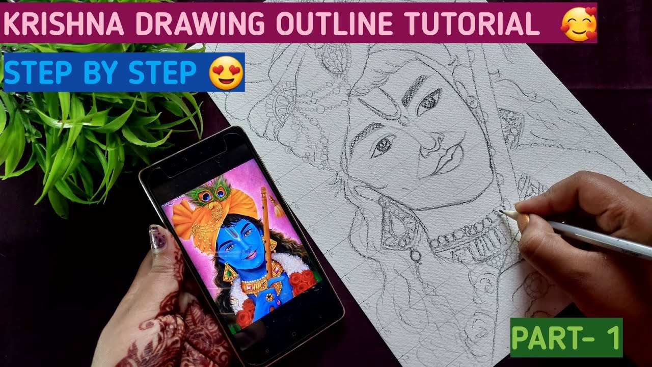 krishna drawing outline tutorial, step by step, for beginners || PART-1 ...