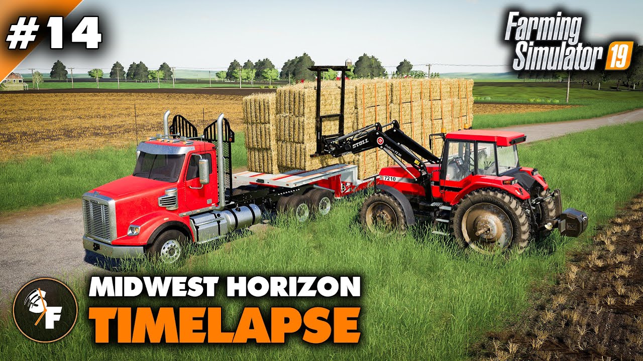 FS19 Midwest Horizon Timelapse #14 Harvesting Wheat & Baling Straw ...