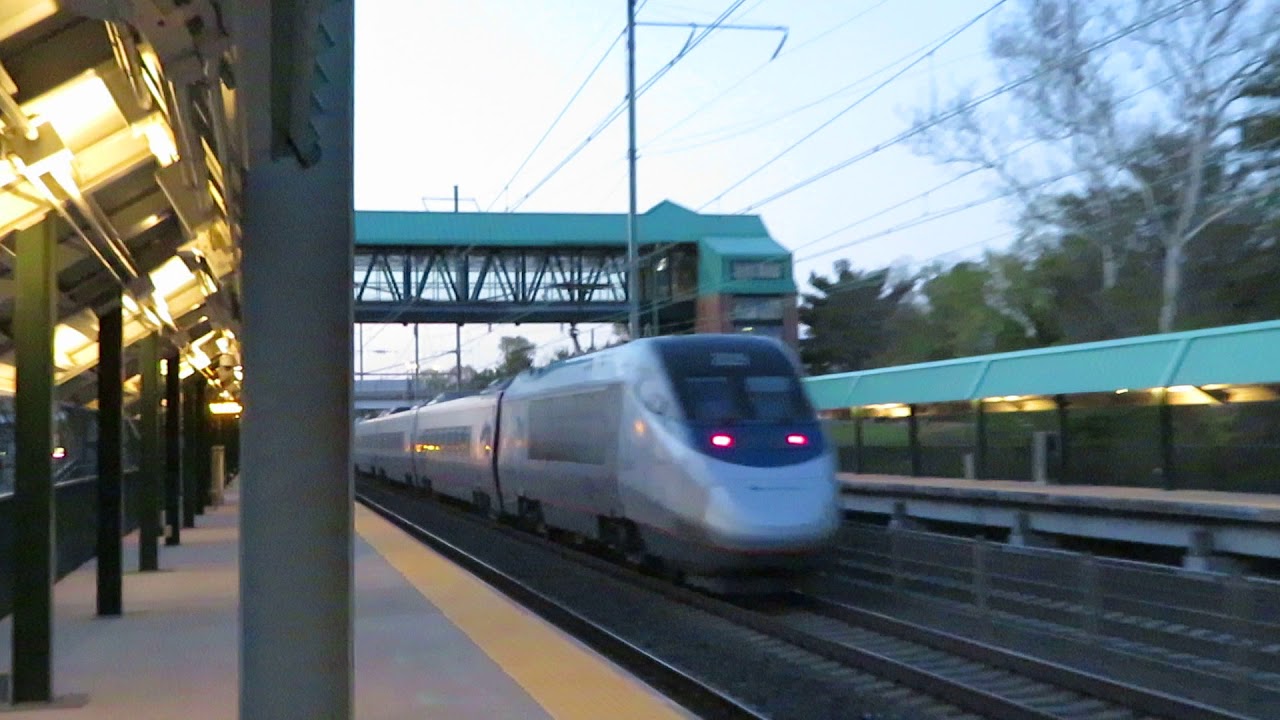 Amtrak Acela Express passing through Halethorpe MARC Station - YouTube