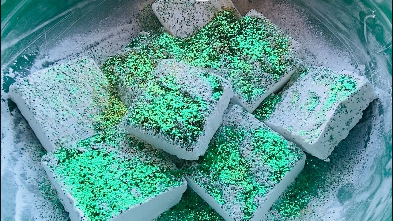 Homemade blocks +baby powder +glitter 💚🤍/chalk asmr/thank you for ...