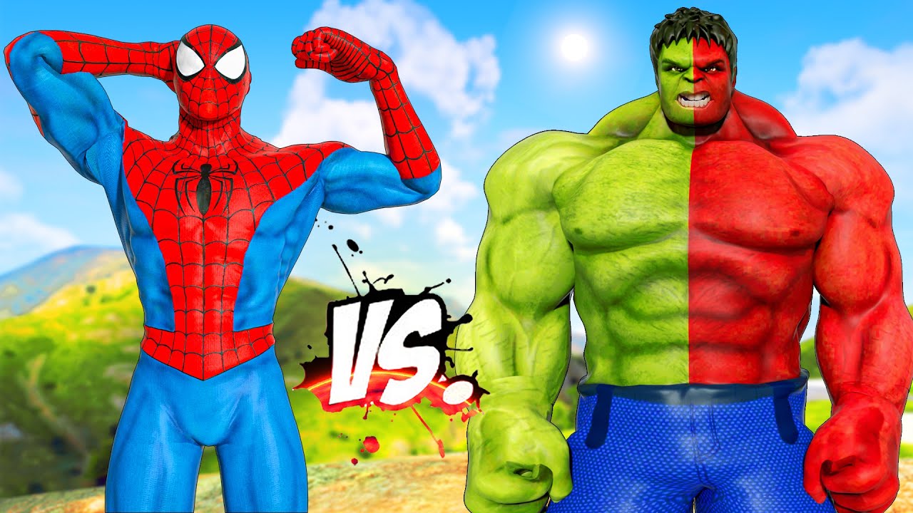 SPIDERMAN MUSCLE VS RED-GREEN HULK | SPIDER-MAN VS THE HULK - YouTube