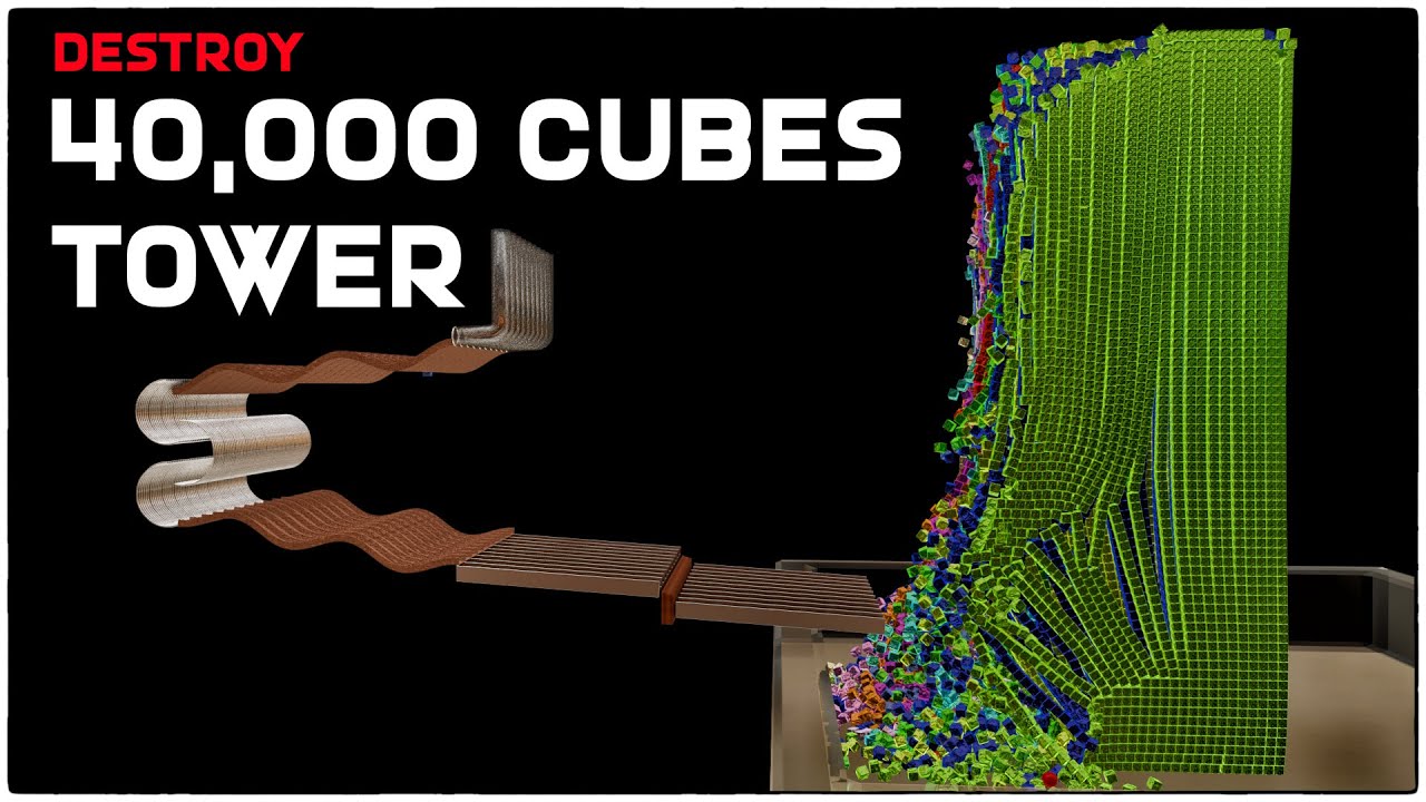 Destroying 40000 cubes tower with Marbles Run - YouTube
