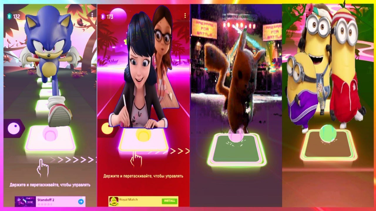 Super Sonic X, LADYBUG and CAT, Detective Pikachu , Minions-Tiles Hop ...