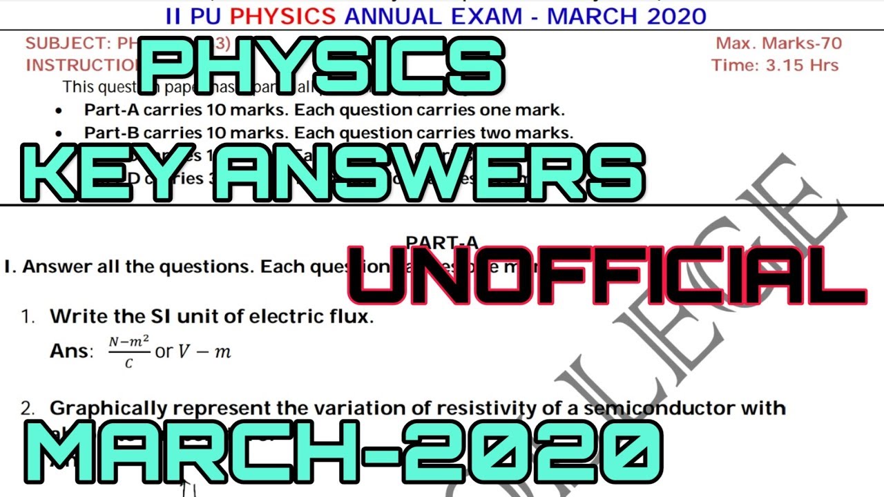 PUC 2020 PHYSICS KEY ANSWERS UNOFFICIAL MARCH 2020 YouTube puc-2020-physics-key-answers-unofficial-march-2020-youtube
