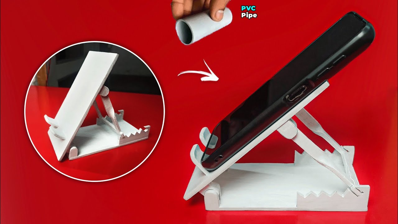 How to make Height Adjustable Mobile Stand | PVC pipe | homemade mobile ...