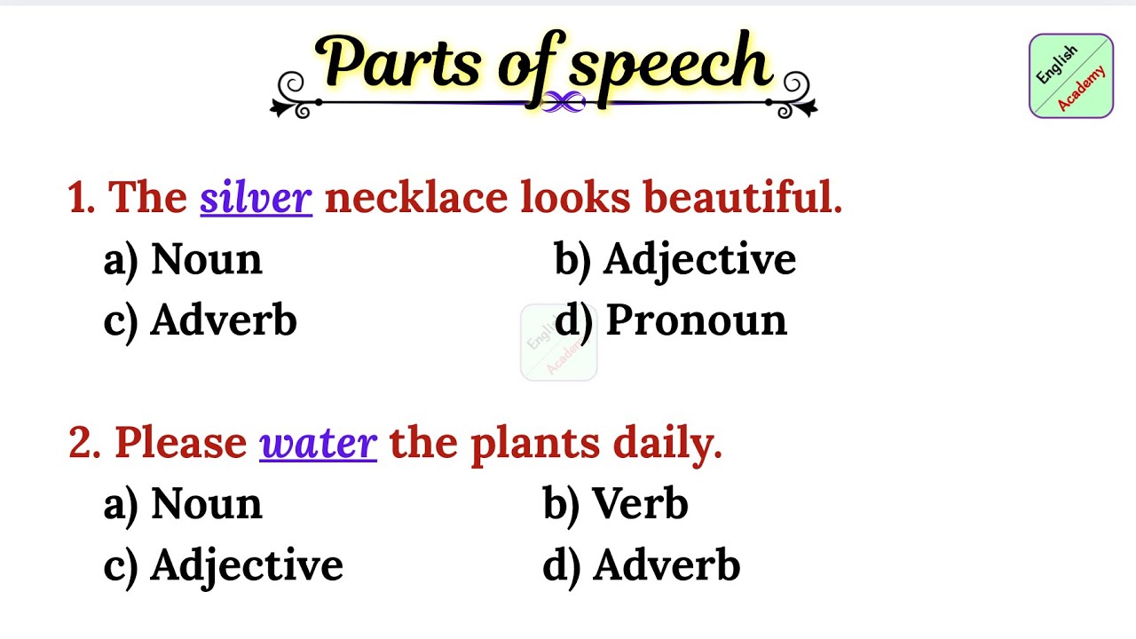 Parts of speech set 3 #englishacademy - YouTube