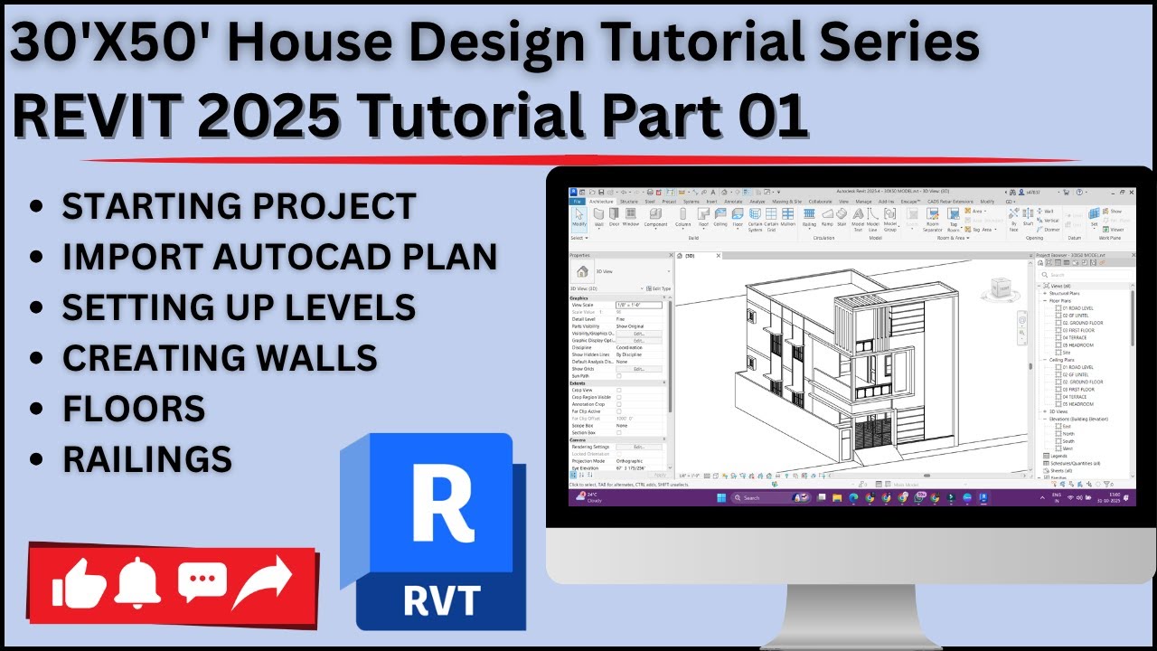 30X50 House Design Tutorial Series | Modelling House In Revit Part 01 ...