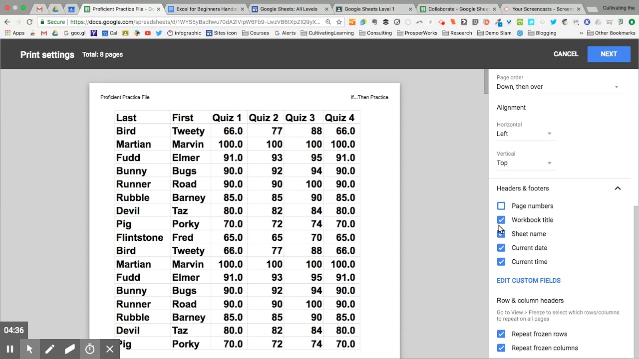 Google Sheets: Printing a Spreadsheet - YouTube
