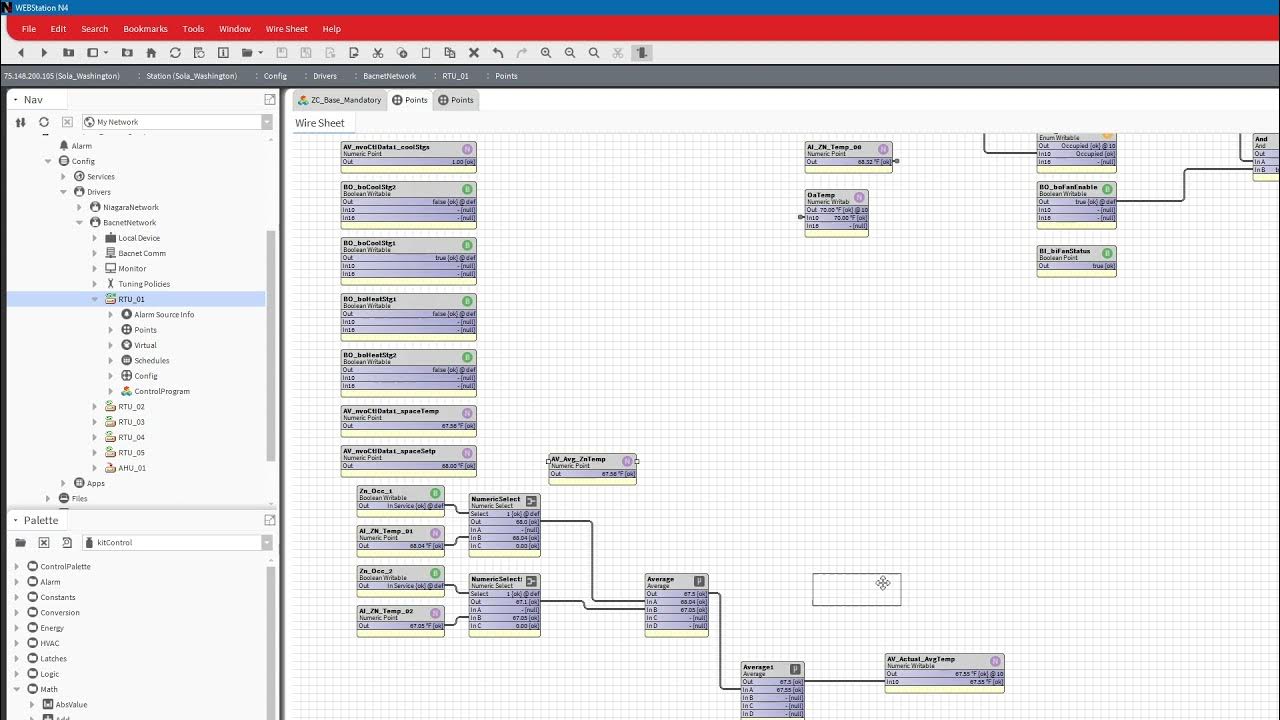 Wire sheet logic, zone averaging, adding in and out of service function, Tridium, Niagara - YouTube