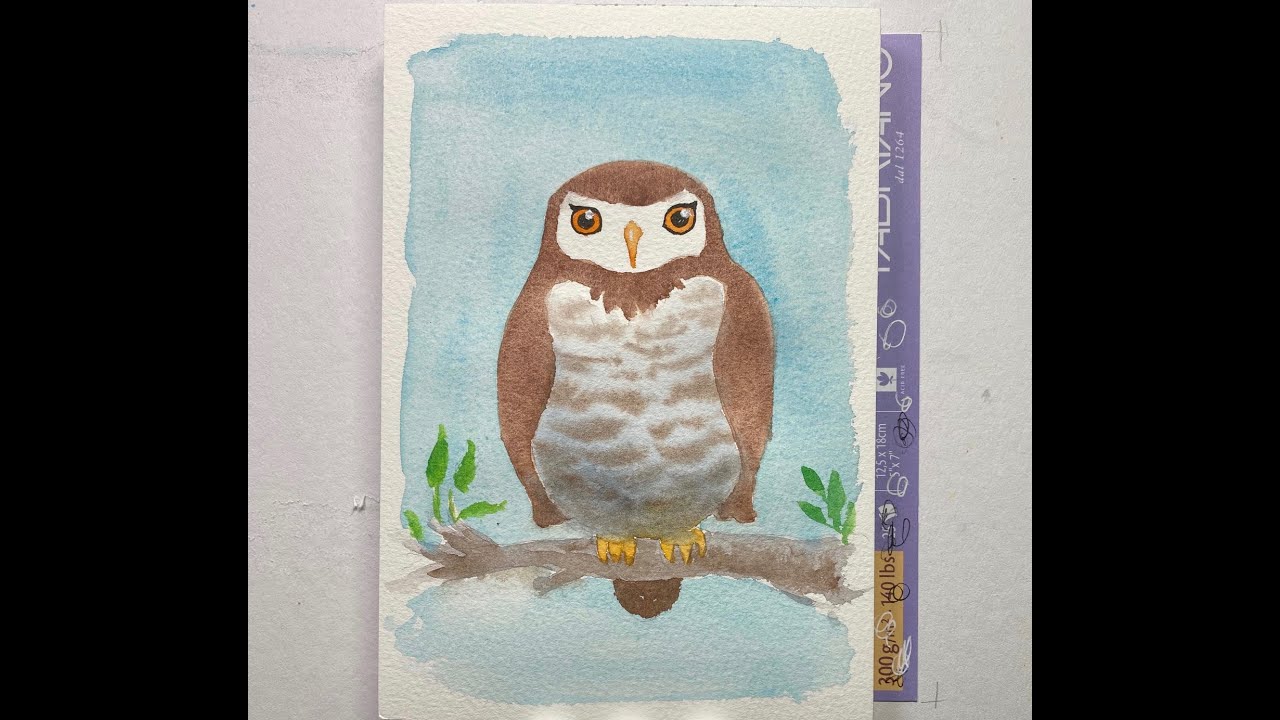 Easy watercolor painting of an owl for beginners (real time) - YouTube