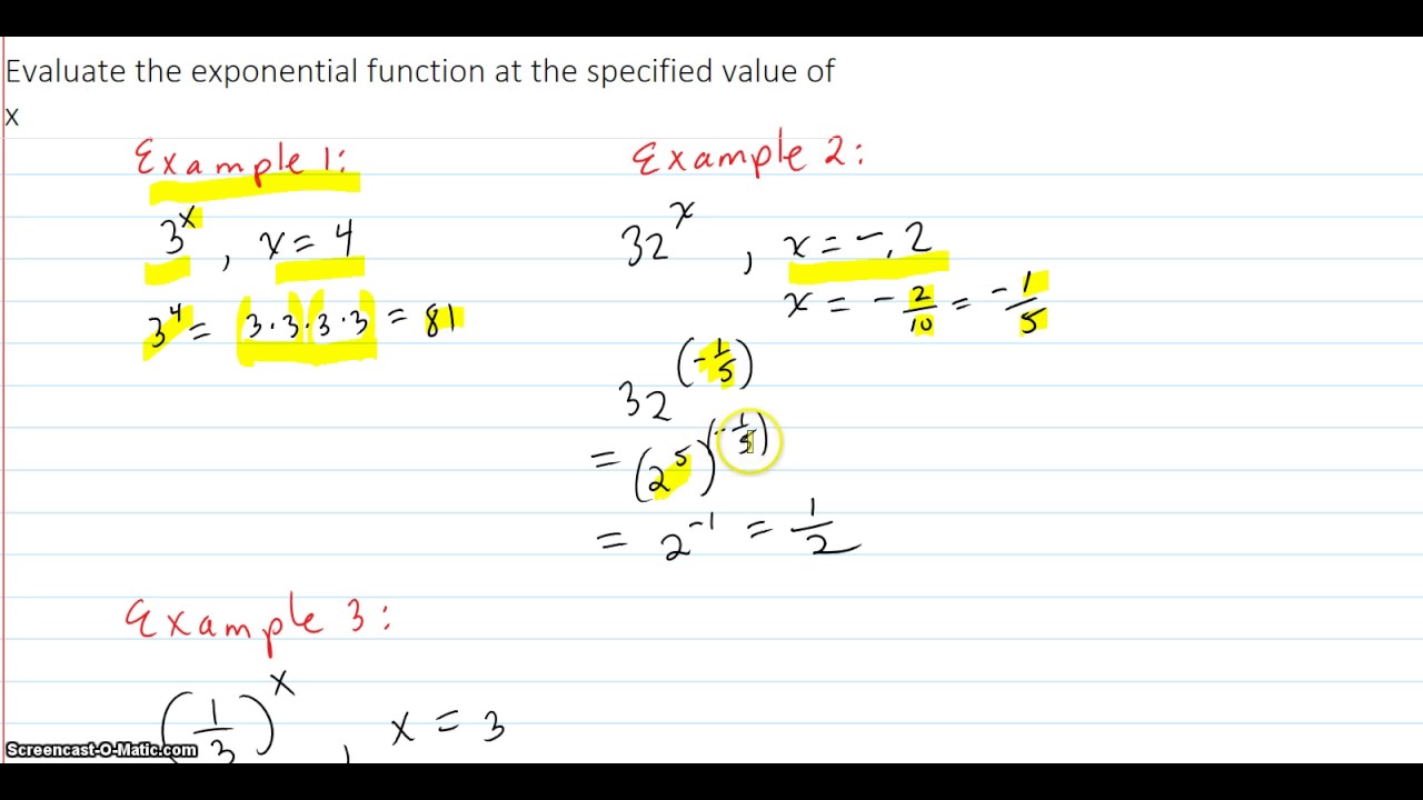 Evaluate The Exponential Function At The Specified Value Of X Youtube