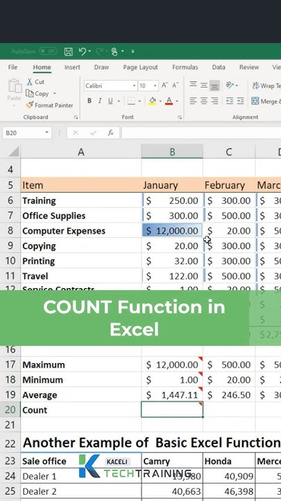 COUNT Function in Excel #microsoft #kacelitutorials #microsoftoffice - YouTube