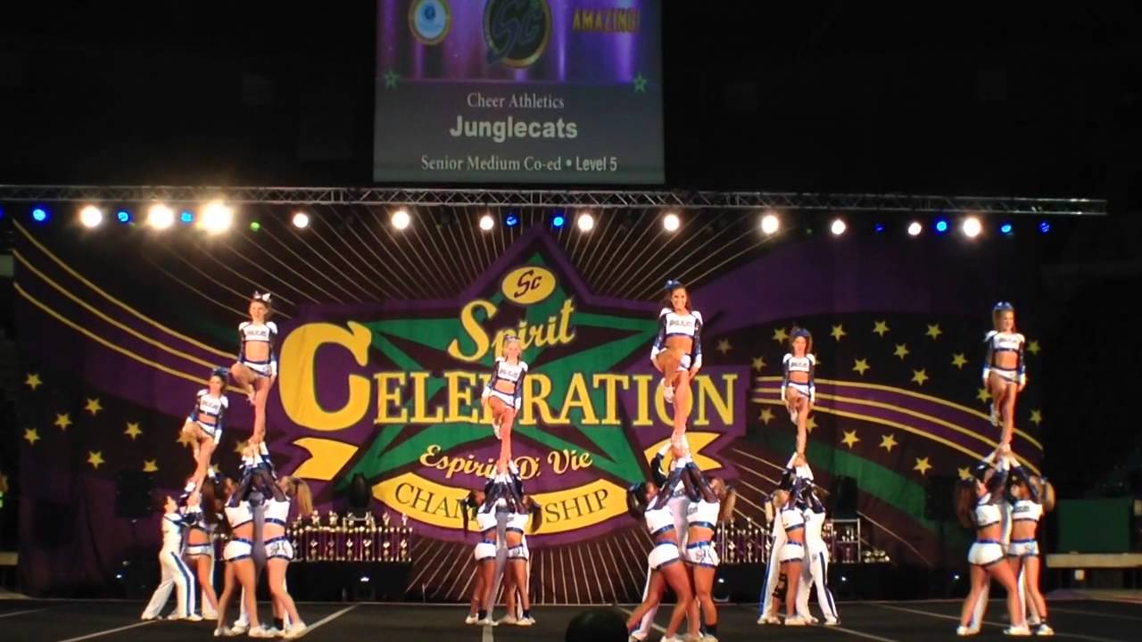 CHEER ATHLETICS JUNGLECATS SPIRIT CELEBRATION WORLDS BIDS E - YouTube