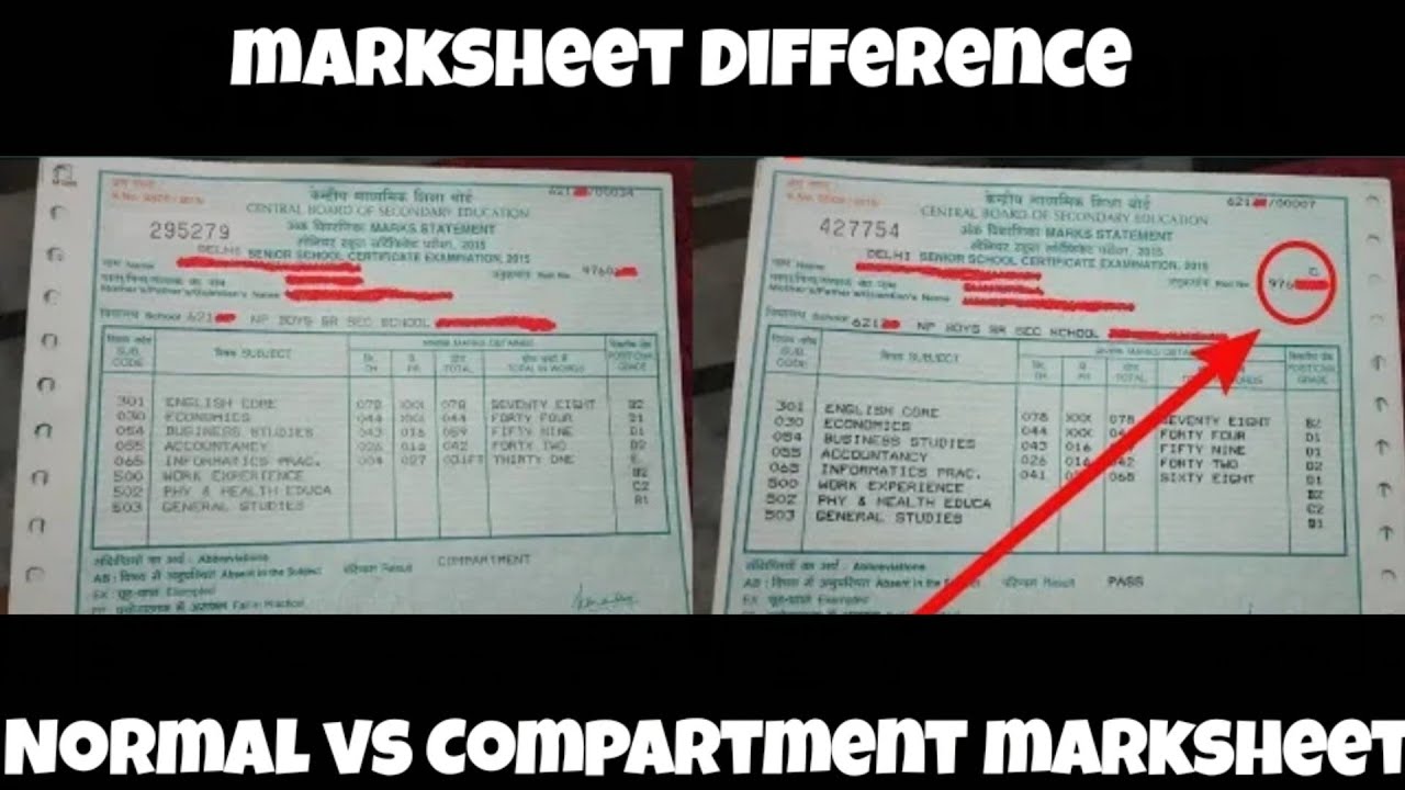 Difference b/w Compartment marksheet vs Normal marksheet. - YouTube