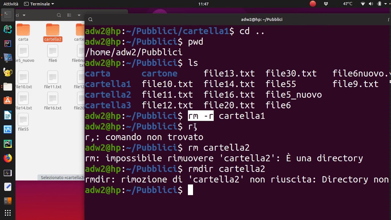 Linux cancellare files ricorsivamente con rm -r - YouTube