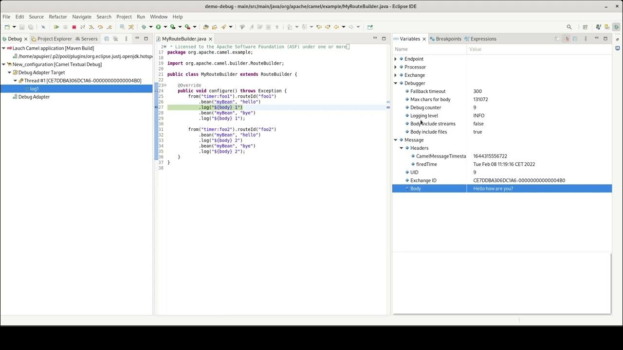 Textual Debug for Apache Camel with Eclipse Desktop - YouTube
