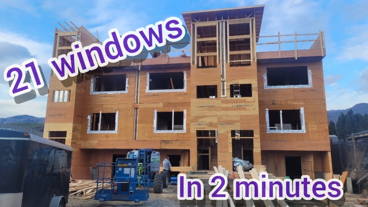 Installing windows BEAST MODE #framing #construction #satisfying - YouTube
