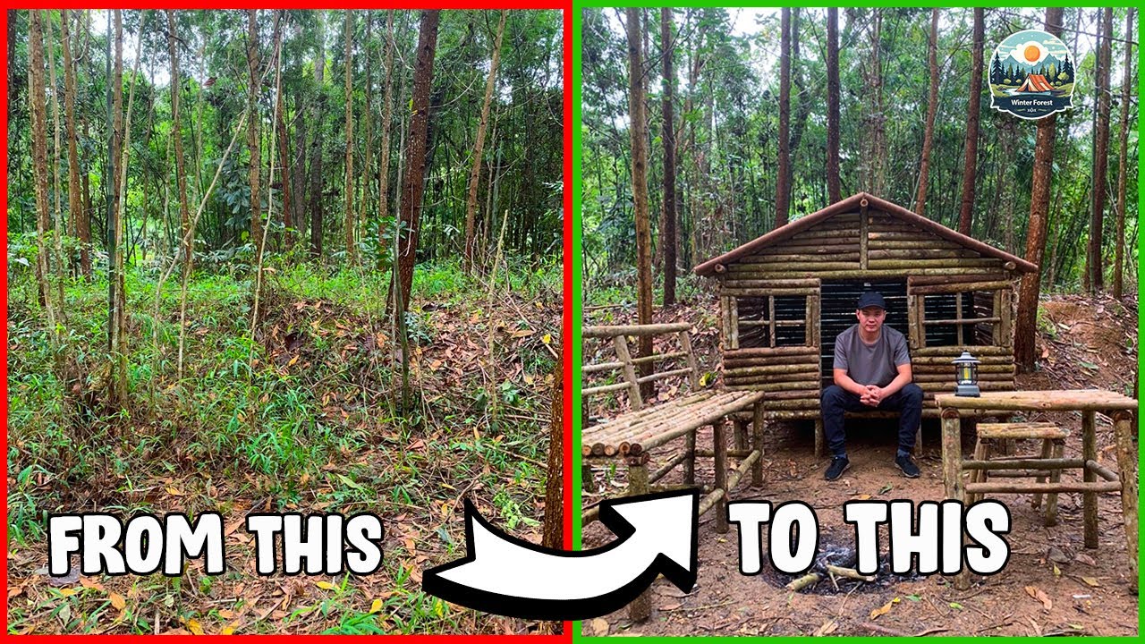 START TO FINISH: The process of building a wooden house in the forest ...