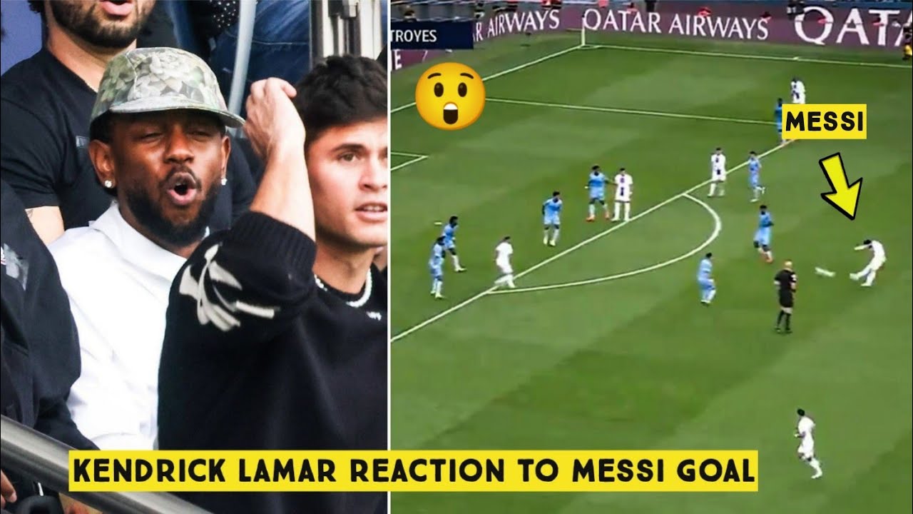 😲 Kendrick Lamar reaction to Messi Long Range Goal vs Troyes - YouTube