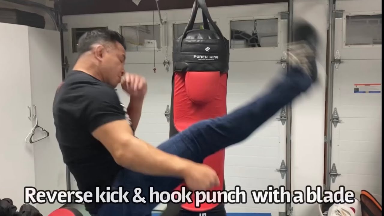 Reverse Round House Kick follow by a hook punch with a blade - YouTube