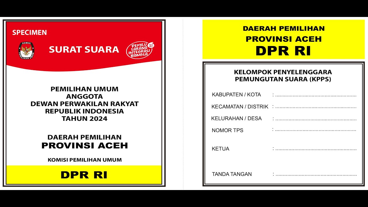 CONTOH DESAINT SPECIMEN SURAT SUARA CALEG DPR RI DAPIL 1 ACEH UKURAN F4 ...