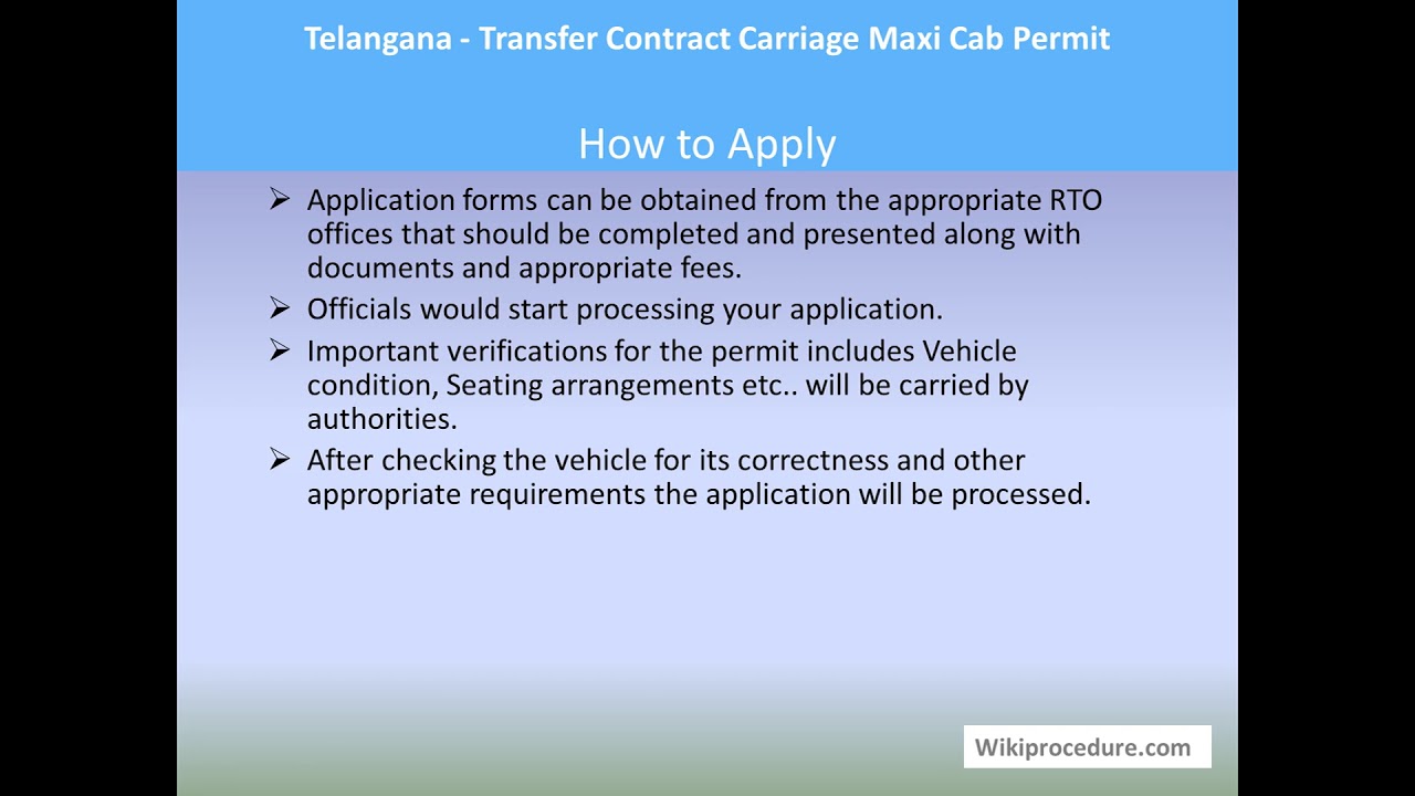 Telangana - Transfer Contract Carriage Maxi Cab Permit - YouTube