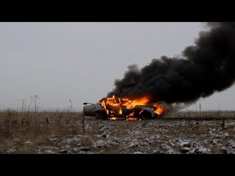 Car On Fire, Side View - Stock Video Footage - Full HD