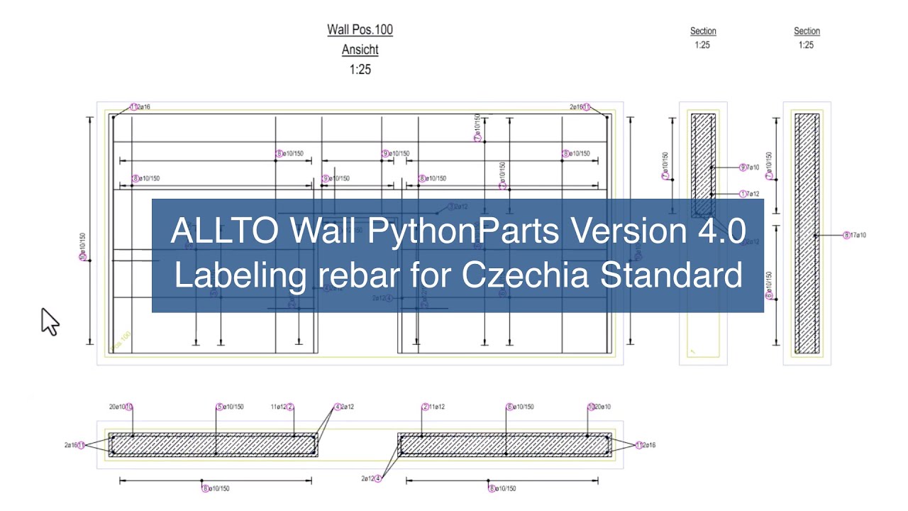 ALLTO Wall PythonParts - Labeling rebar for Czechia Standard - YouTube