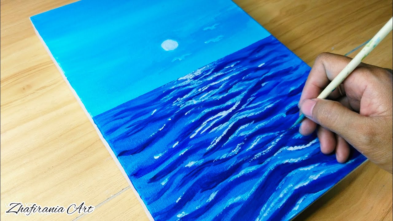 Easy Seascape Painting / Blue Sea Acrylic Painting Tutorial - YouTube