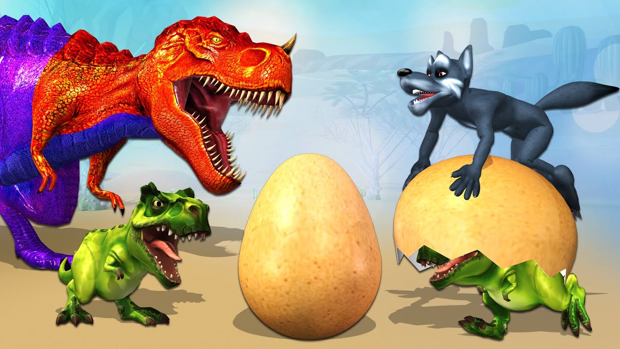 Dinosaur Egg vs Wolf comedy video || Cartoon Dinosaur video compilation ...