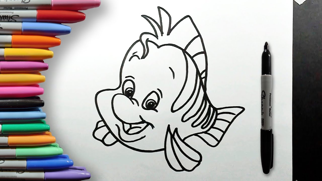 Cómo Dibujar y Colorear a Flounder de la Sirenita Paso a Paso Fácil ...