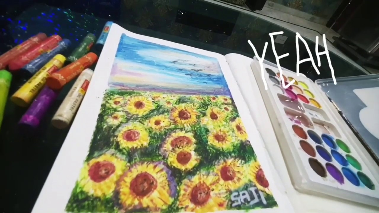🌻 Watch me painting sunflowers 🌻 // crayon art - YouTube