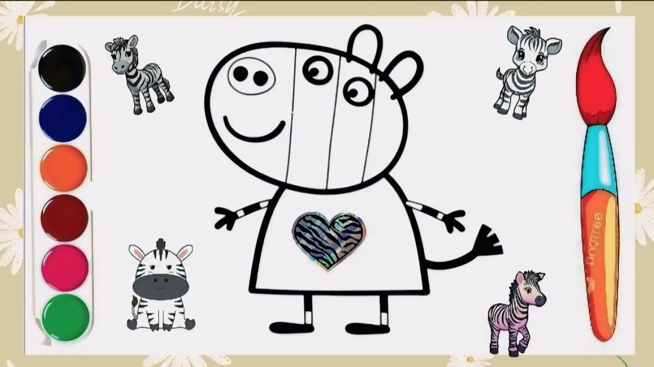 Draw and Color Zuzu Peppa Pig Friend's || Drawing & Coloring || 🦓🐷💖💞 ...