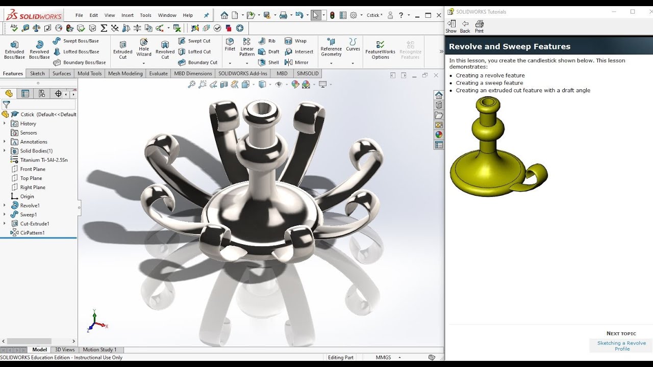 SolidWorks : Revolves and Sweeps : 3.2 - YouTube