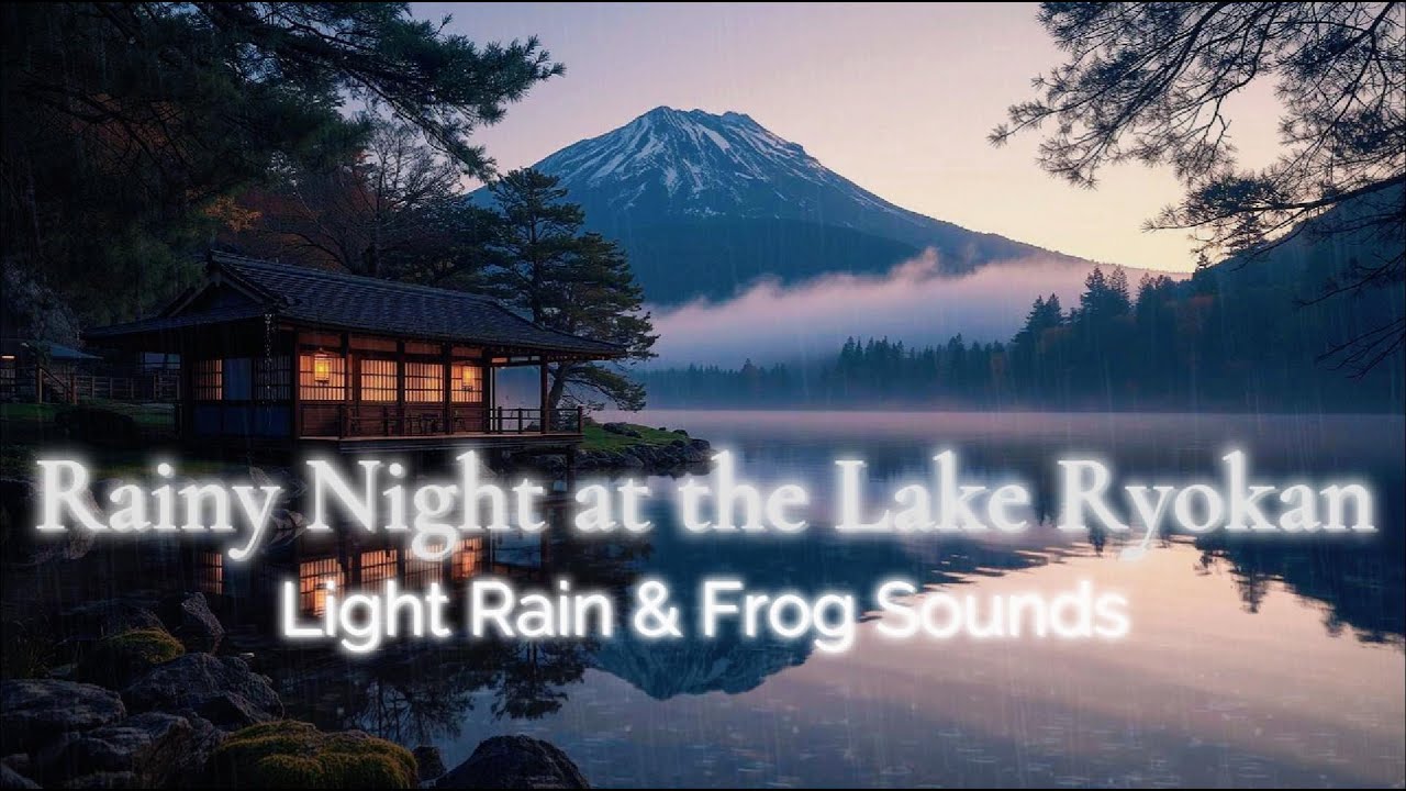 Rainy Night at the Japanese Lake Ryokan | Light Rain & Frog Sounds for ...