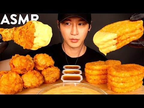 ASMR CHEESY SPICY FRIED CHICKEN & HASH BROWNS MUKBANG (No Talking) EATING SOUNDS | Zach Choi ASMR
