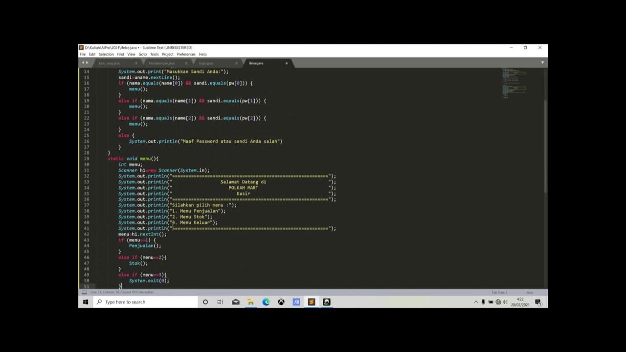Membuat Program Login Menggunakan Fungsi IF ELSE - JAVA - YouTube
