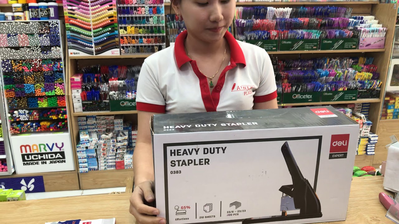 Hướng dẫn cách sử dụng và công dụng của máy bấm kim deli 0383 - YouTube