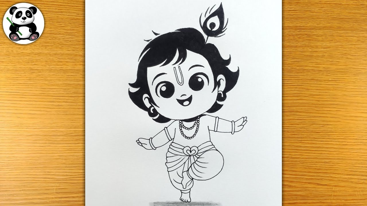 Dancing little Krishna drawing | janmasthami art | cartoon Krishna ...