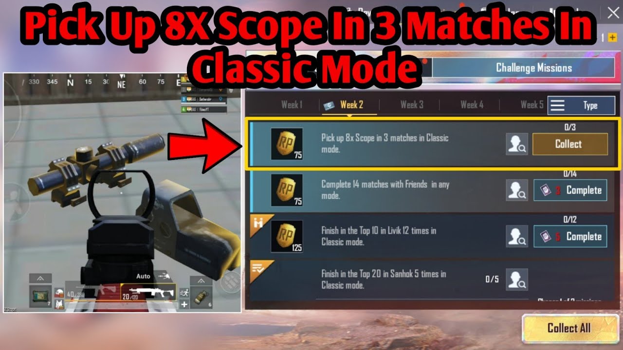 PICK UP 8X SCOPE IN 3 MATCHES IN CLASSIC MODE WEEK 2 SEASON 14 PUBG ...