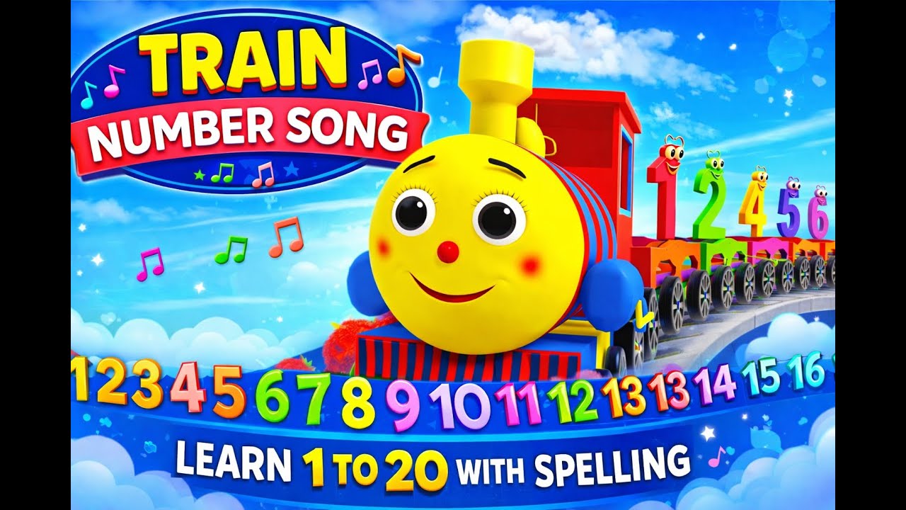 Train Number Song | Learn Numbers & Spelling 1 to 20 | Counting Song ...