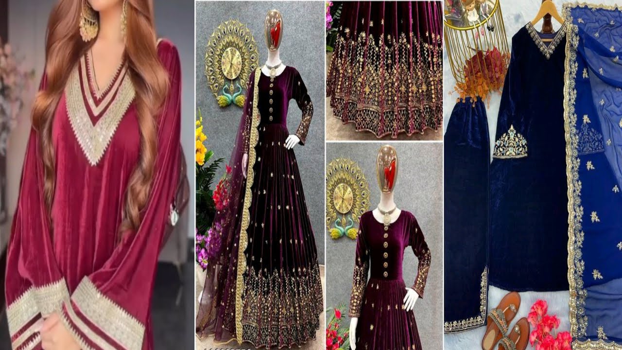 Velvet Dress Design ll Velvet suits Designll Velvet Anarkali Frock ...