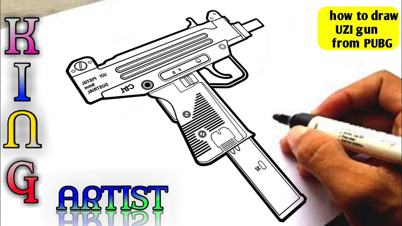 How To Draw UZI Gun From PUBG - YouTube