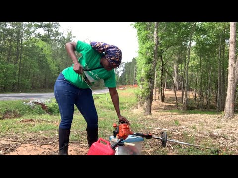 Farm Girl With a Weed Eater and Lawn Spreader - YouTube